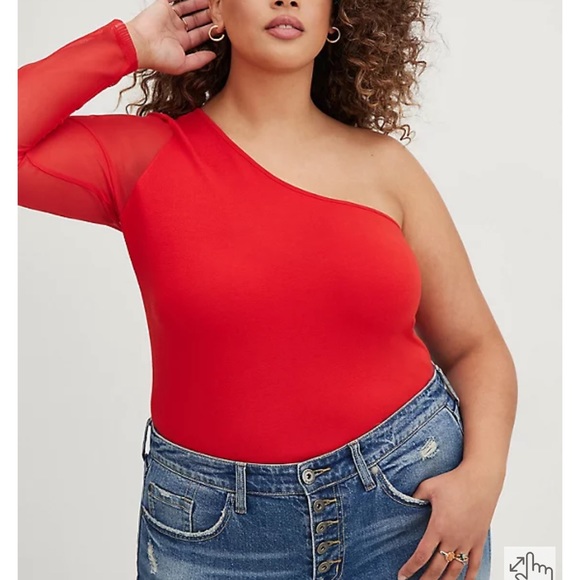 torrid | Tops | Torrid One Shoulder Top Foxy And Mesh Red Color Size 6 ...